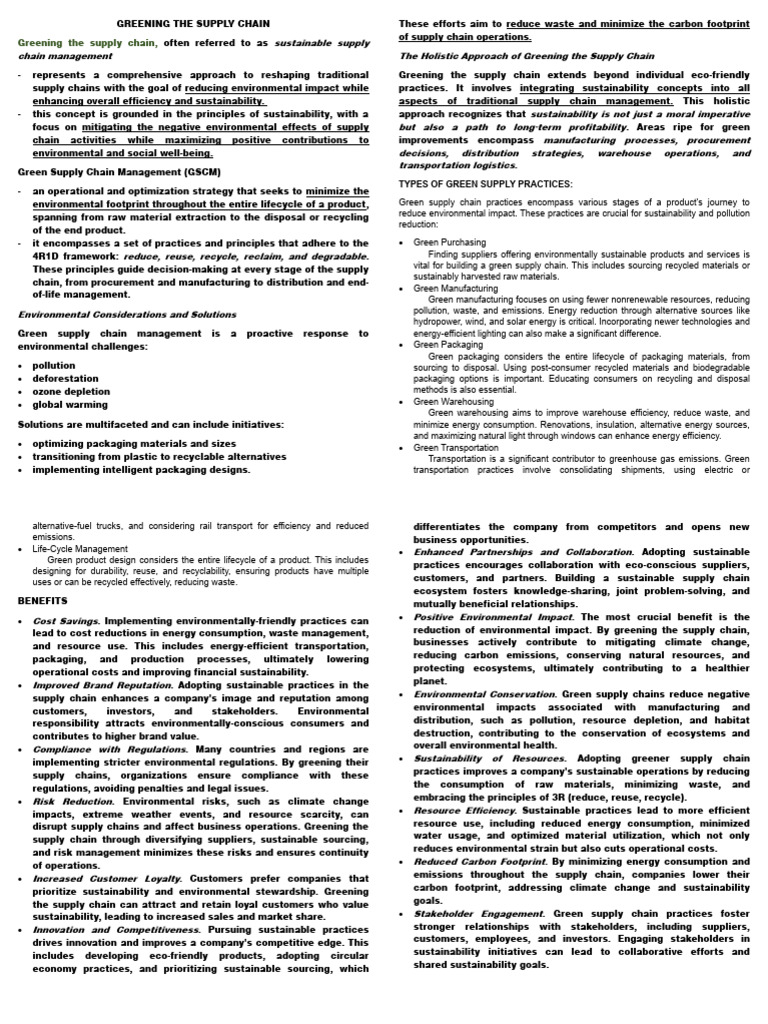 Greening The Supply Chain Notes | PDF
