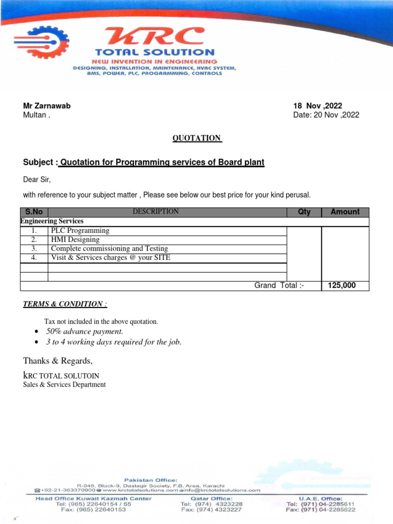 Quotation for Programming Services | PDF