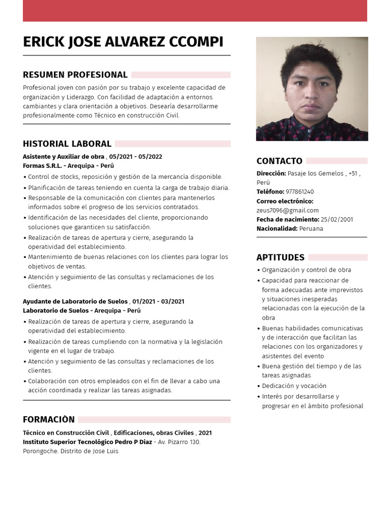 Erick Jose - Alvarez Ccompi - CV | PDF | Perú