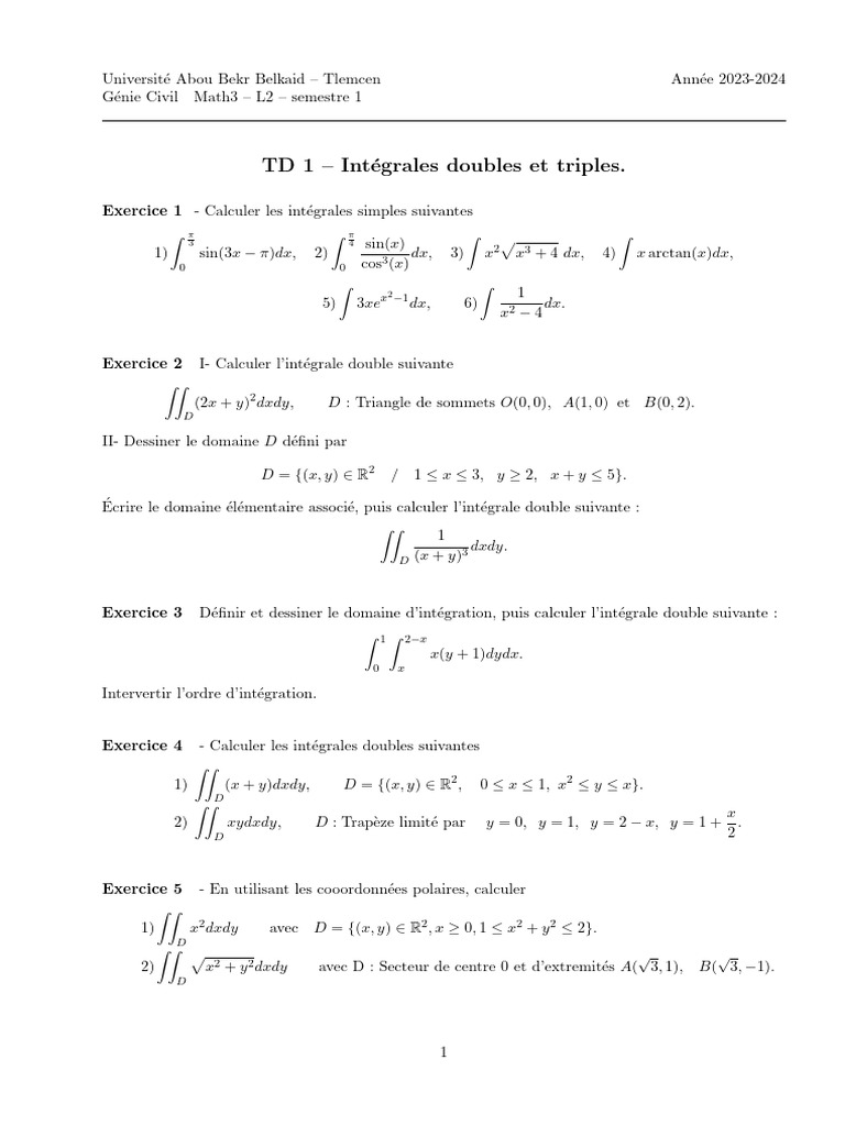 TD 1 - 2023 - 2024 - Math3 | PDF