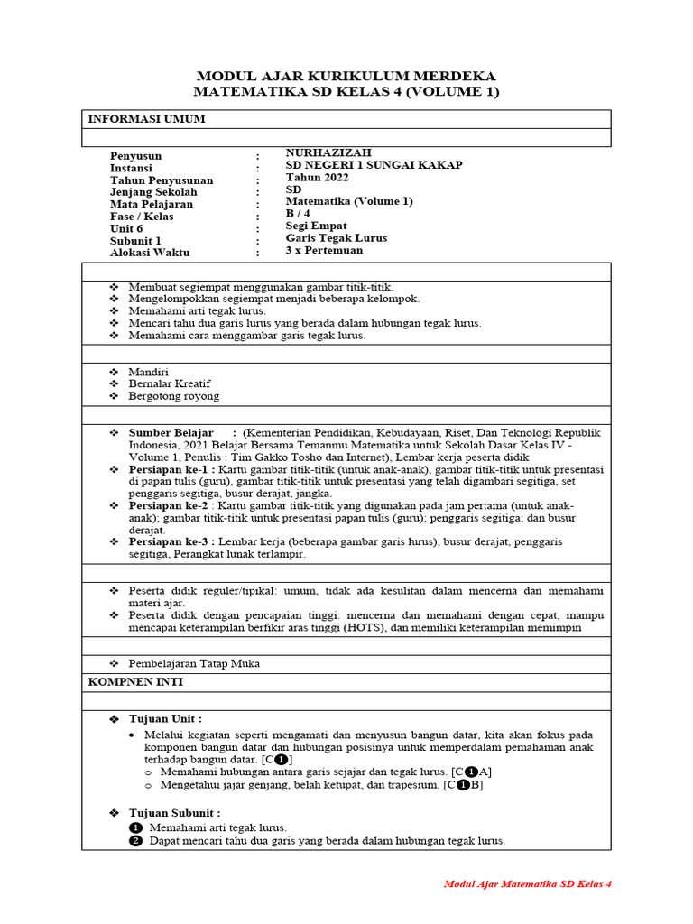 Modul Ajar MTK Unit 6 Kelas 4 Semester 1 | PDF Modul Ajar MTK Unit 6 Kelas 4 Semester 1 | PDF