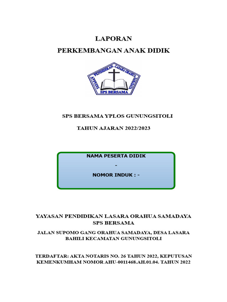 Contoh Cover Rapor Paud | PDF