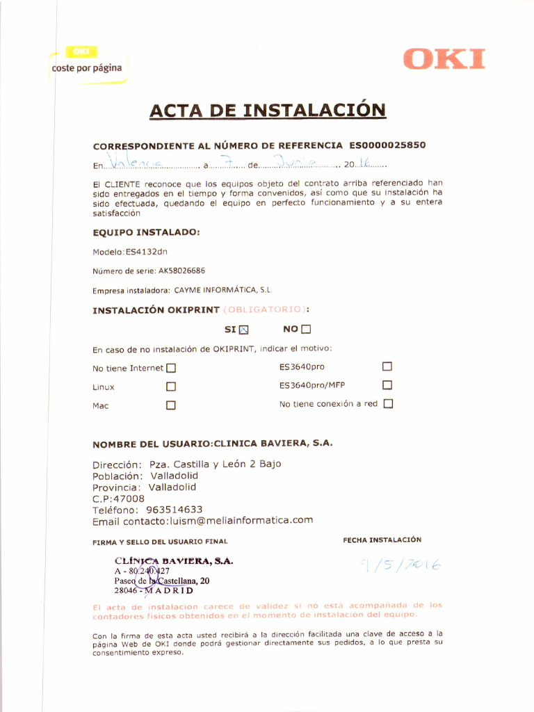 Acta de Instalacion Es25850 | PDF