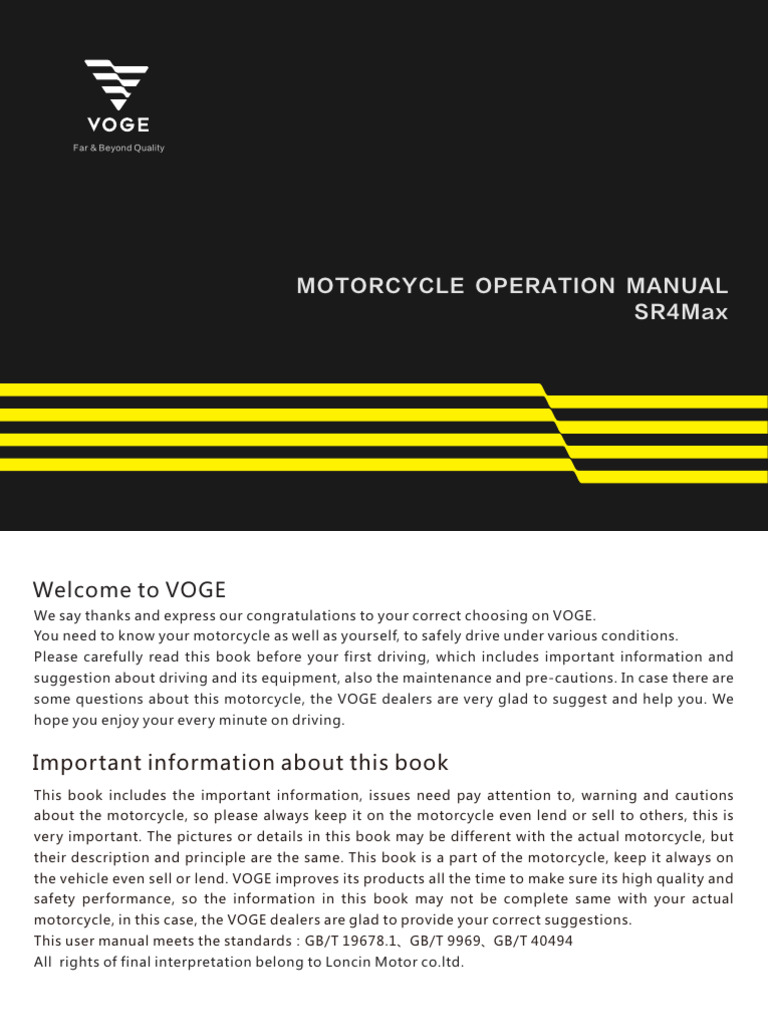Voge Sr4max Operation Manual | PDF | Ignition System | Motorcycle