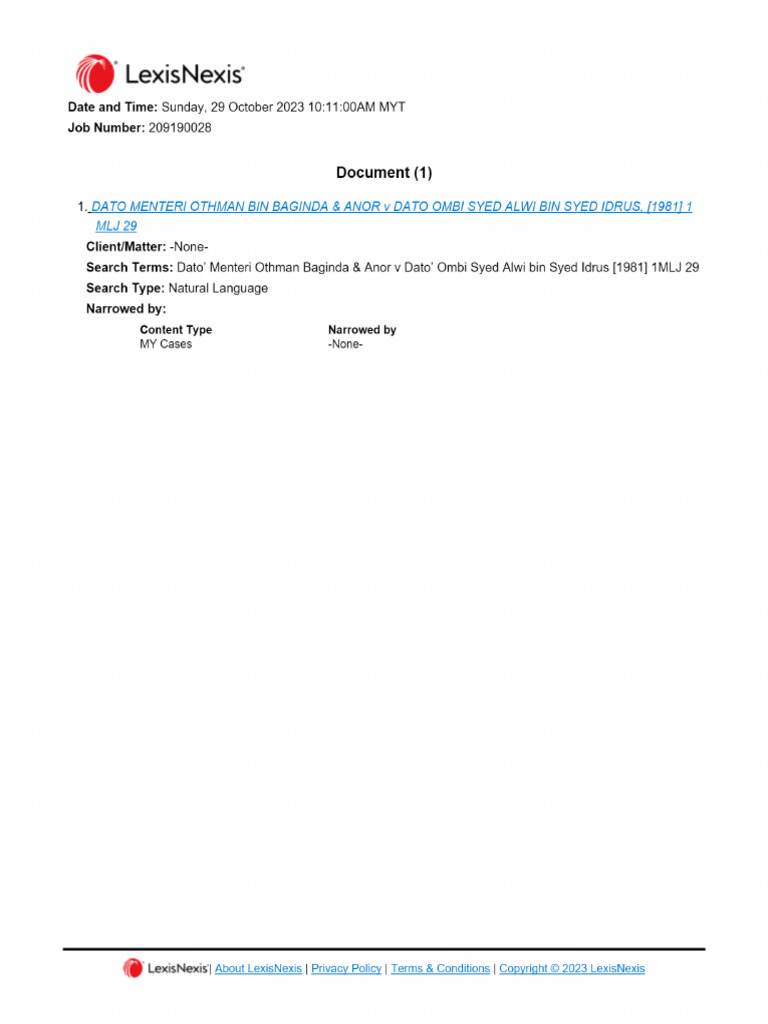 DATO MENTERI OTHMAN BIN BAGINDA & ANOR V DATO OMBI SYED ALWI BIN SYED ...