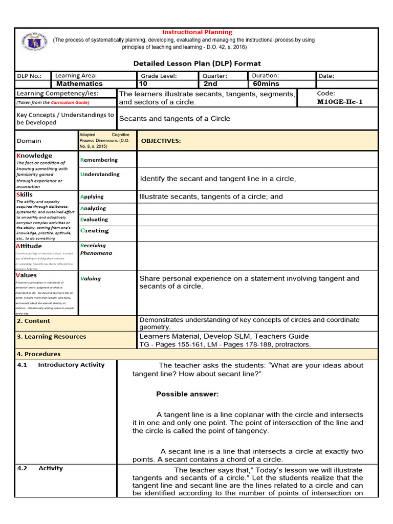 DLP For Demo 2023 | PDF | Circle | Tangent