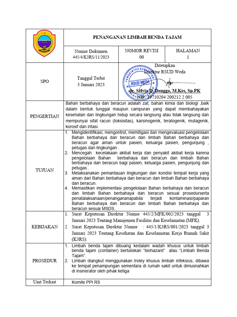 5.1. Spo Penanganan Limbah Benda Tajam | PDF