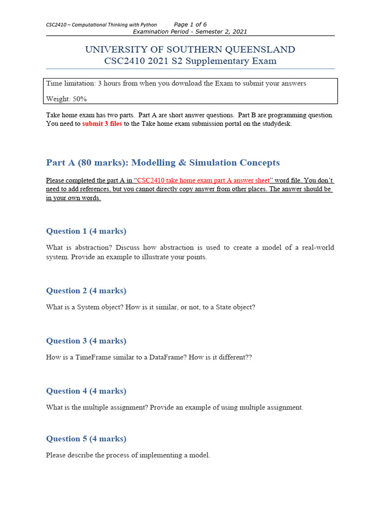 CSC2410 2021 S2 Supplementary Exam | PDF | Parameter (Computer ...