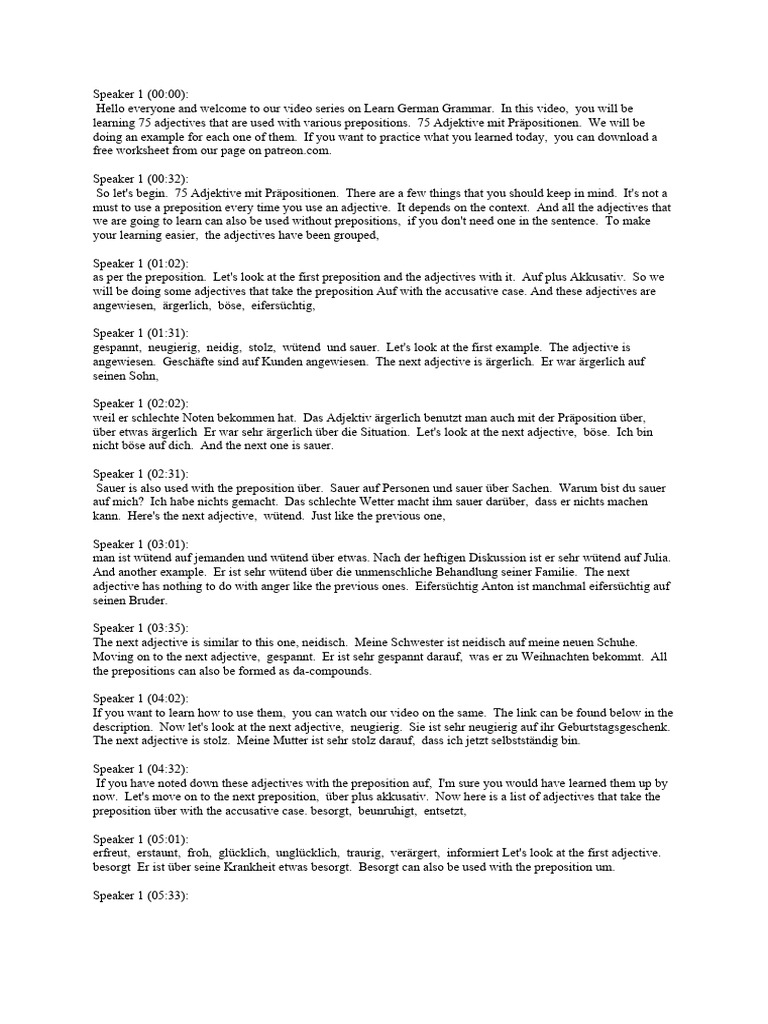 75 Adjectives With Prepositions - Learn German Grammar - Adjektive Mit ...