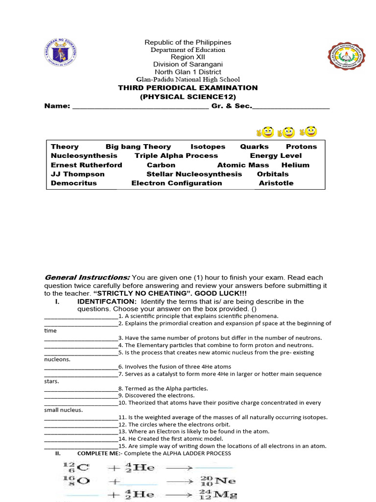 3RD Periodcial Exam | PDF | Atoms | Atomic Nucleus