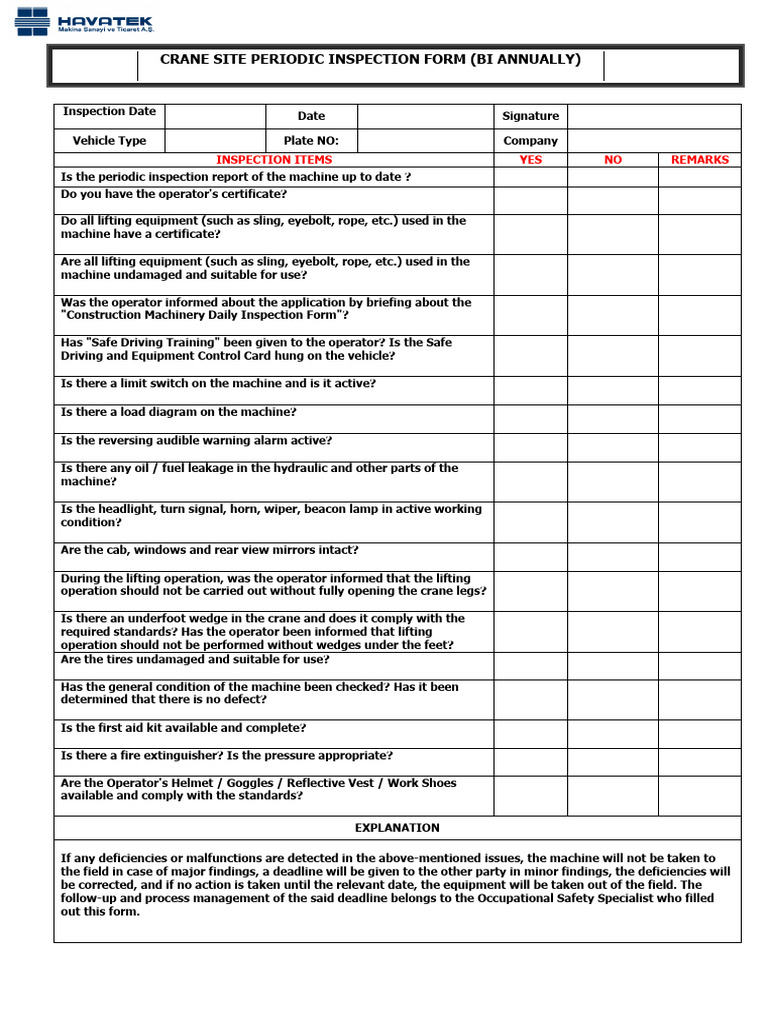 Crane Site Entry Inspection Form | PDF