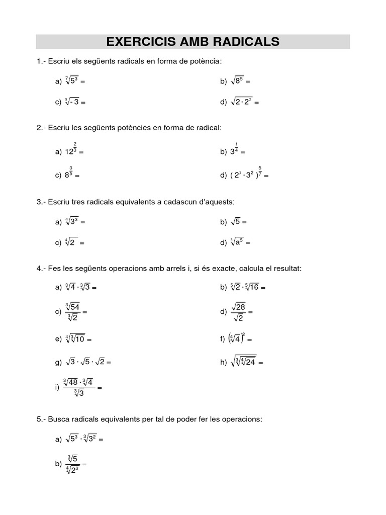 Exercicis amb radicals | PDF