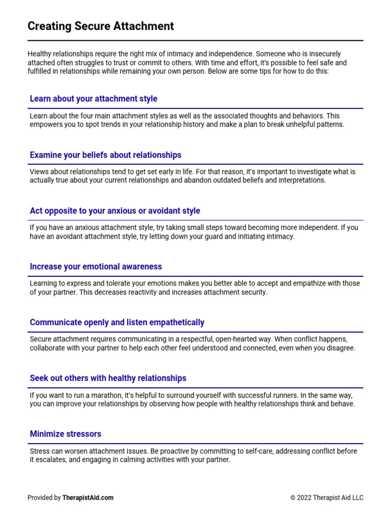 Tips for Secure Attachment in Relationships | PDF