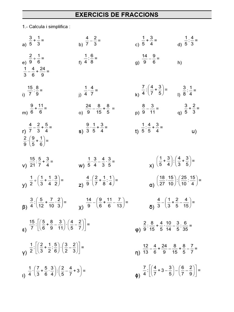 Exercicis D'operacions Amb Fraccions | PDF
