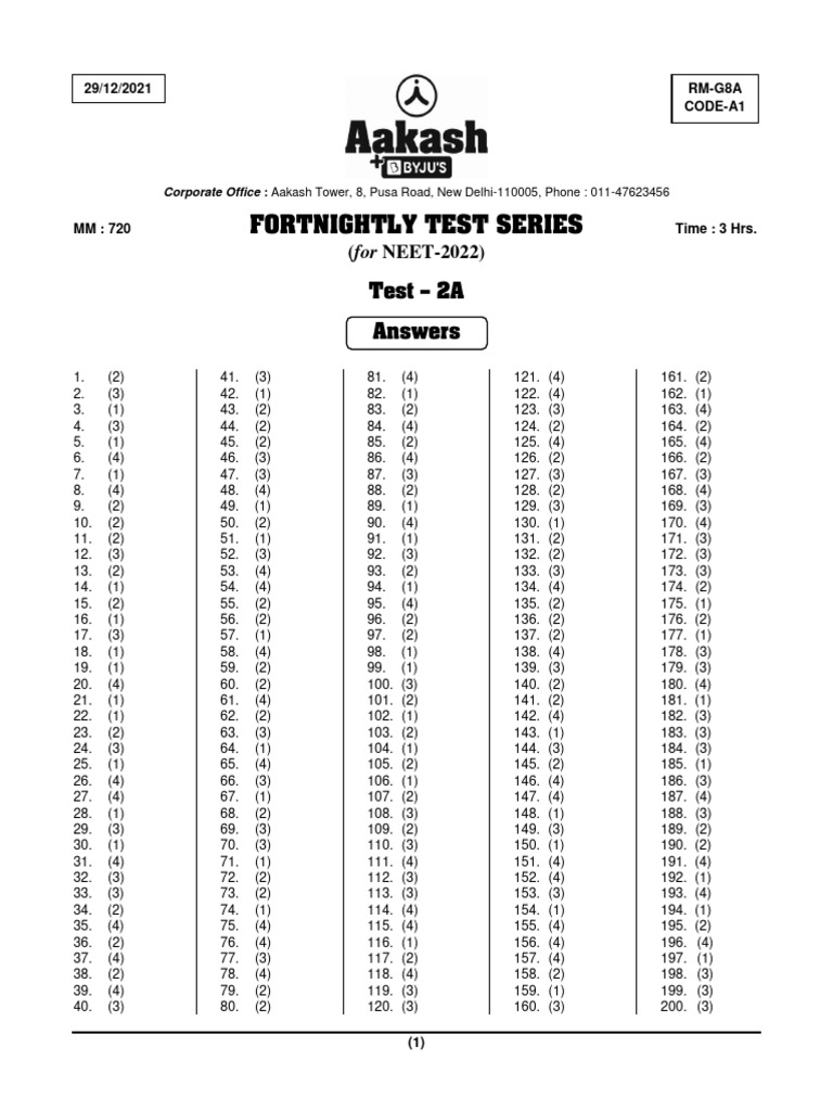 FT (RM) Phase-8A Test - 2A (29!12!2021) Solution | PDF | Digestion ...