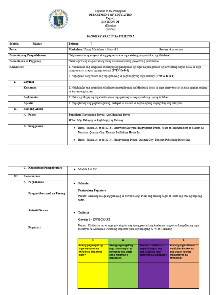 Lesson Plan Grade 7 - Module 1 | PDF