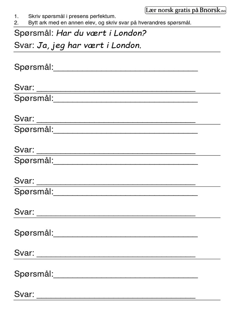 VERB_Presens_perfektum_Lag_spørsmål_Bnorsk.no | PDF