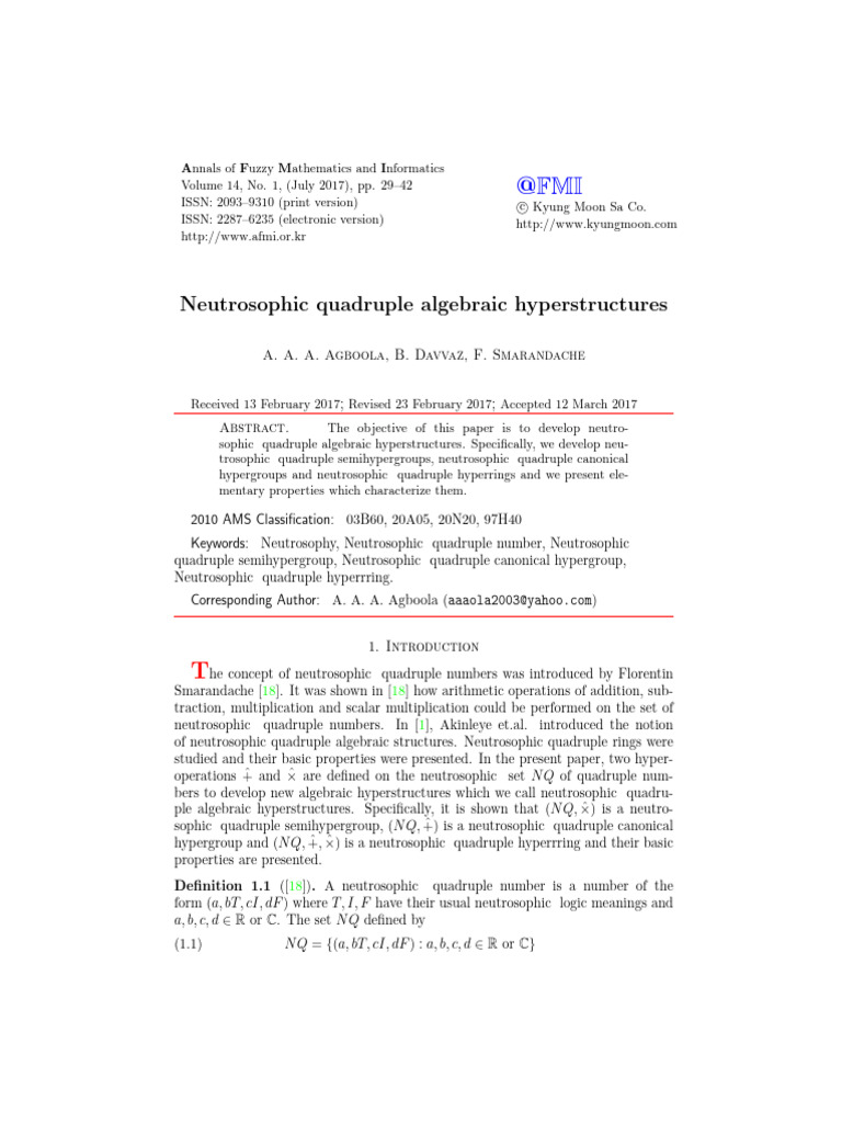 Neutrosophic Quadruple Algebraic Hyperstructures | PDF | Mathematical ...