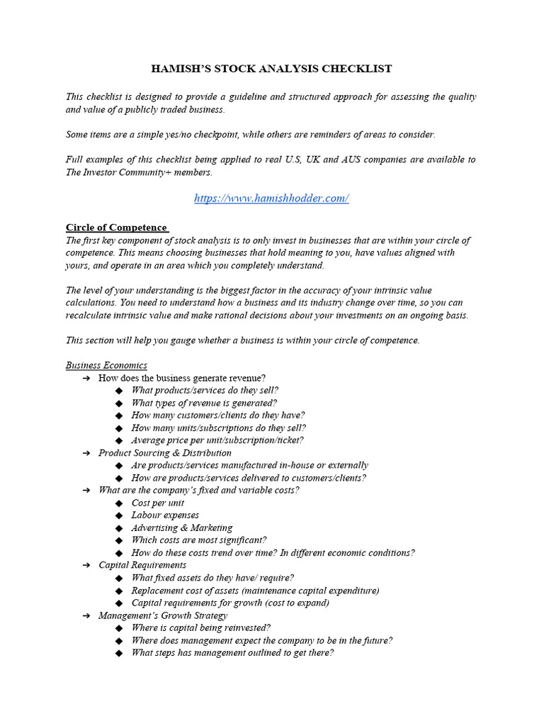 wxvX1zXpQ1eBenF4P20l HAMISH S STOCK ANALYSIS CHECKLIST | PDF ...