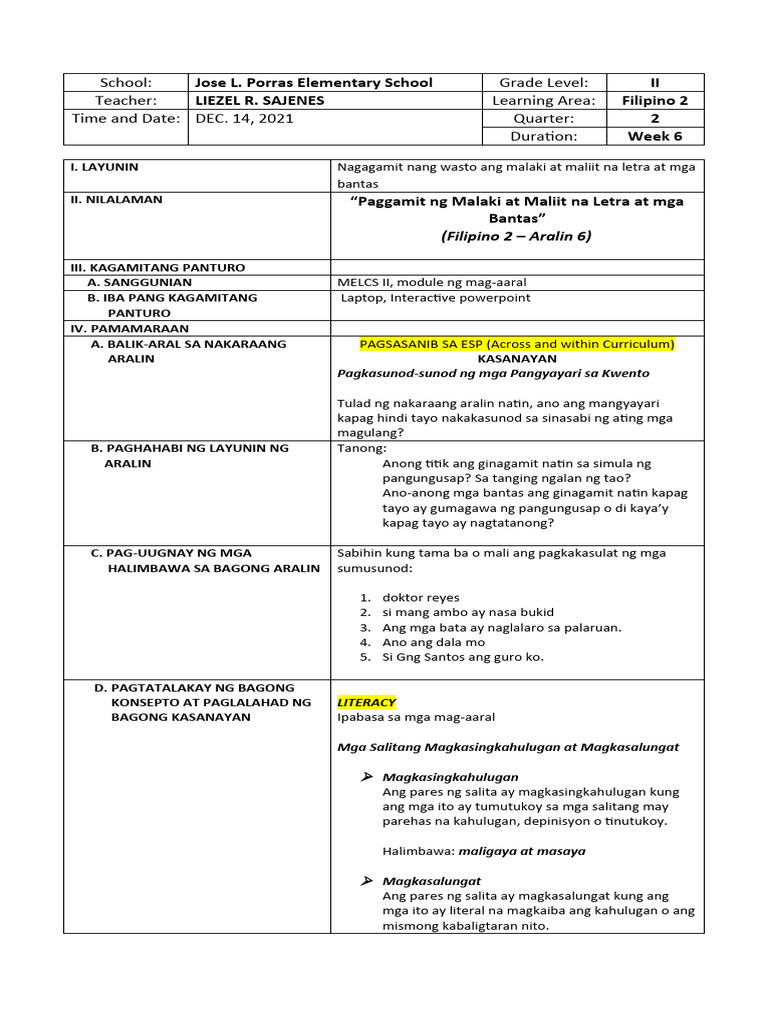 Fil. 2 Lesson Plan COT | PDF