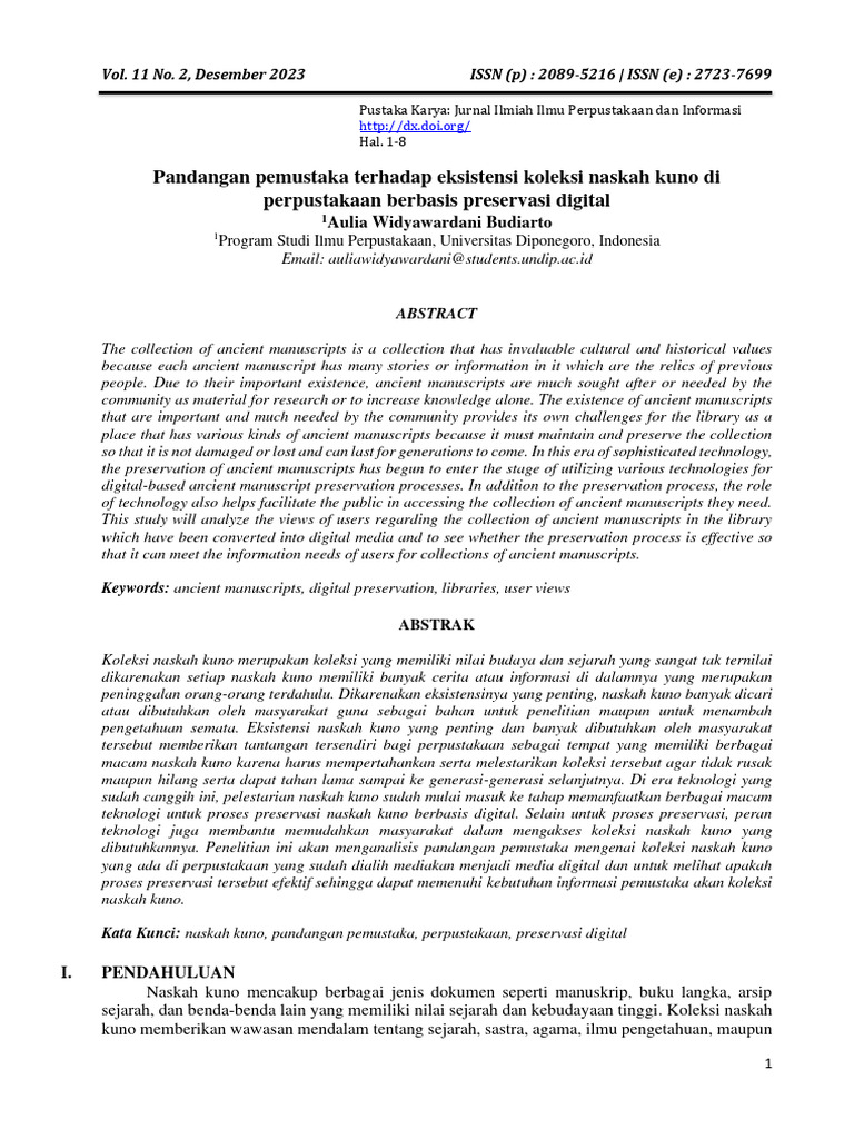 Pandangan Pemustaka Terhadap Eksistensi Koleksi Naskah Kuno Di ...