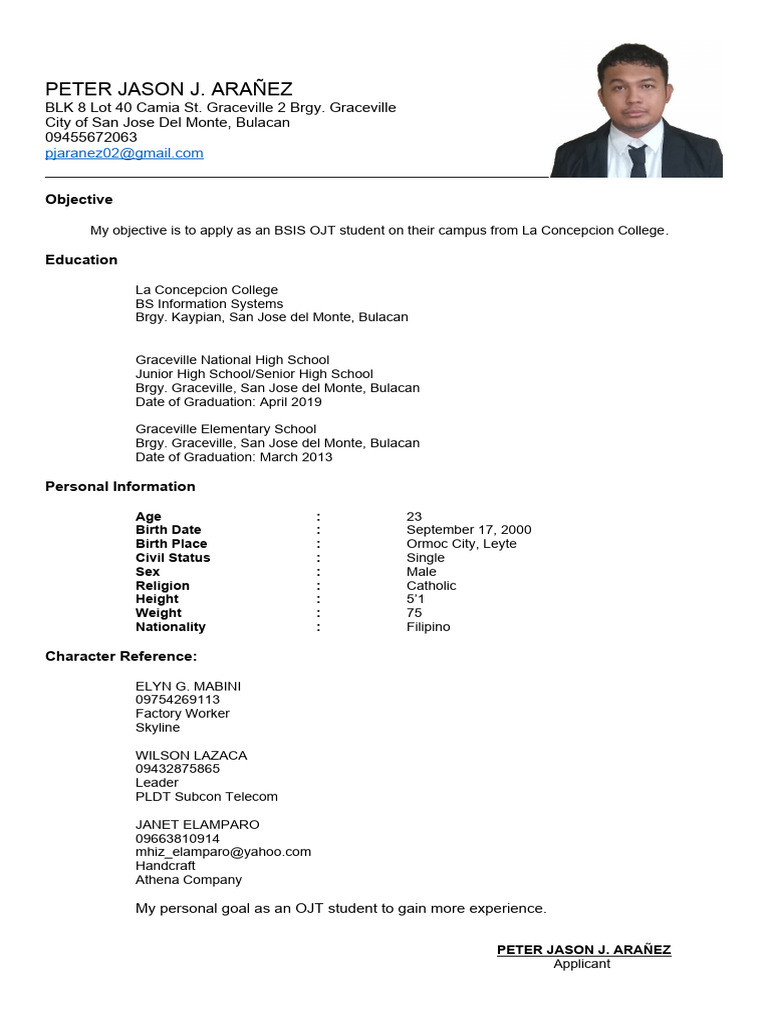 OJT Resume for BSIS Student | PDF