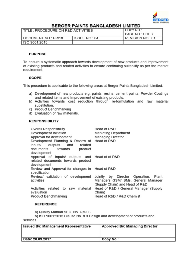 PR18 Procedure On RND | PDF | Verification And Validation ...