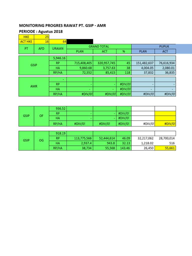 REKAP Progres Rawat Mingguan OG Agustus 2018 Rev. | PDF