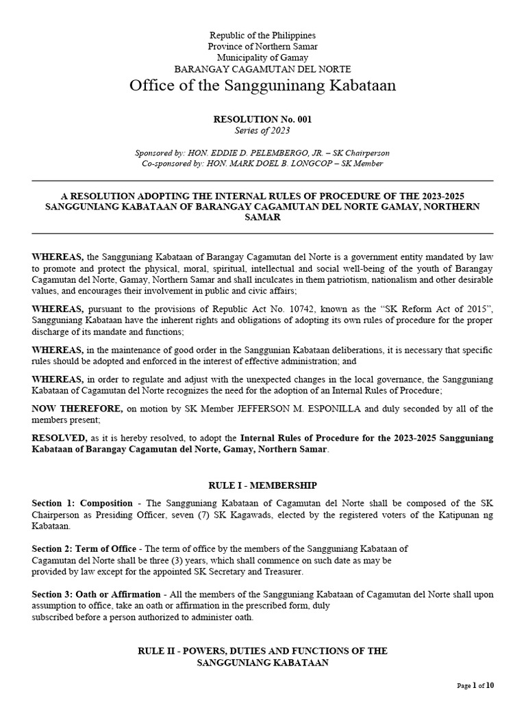 Internal Rules of Procedure (SK CDN Reso 001-23) | PDF | Quorum ...