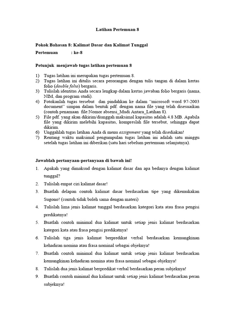 Contoh Kalimat Dasar dan Tunggal | PDF
