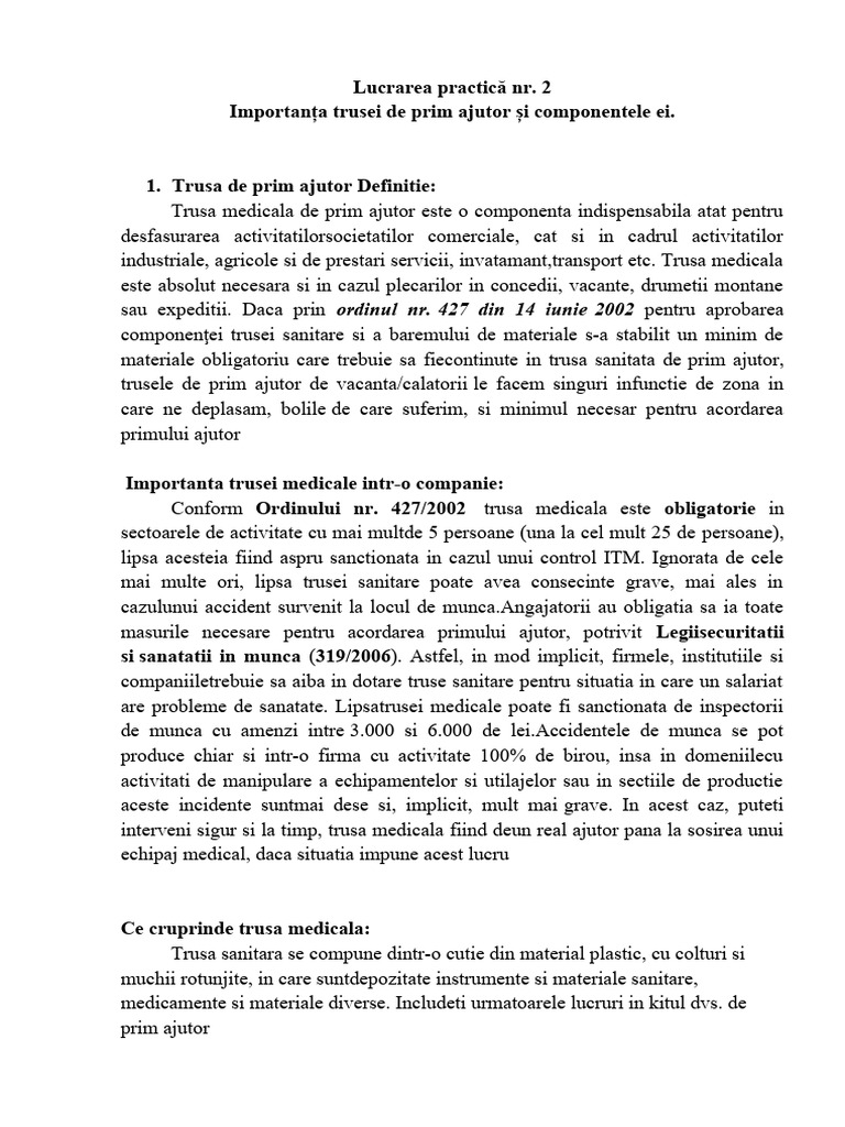 LP 2 Trusa de Prim Ajutor | PDF