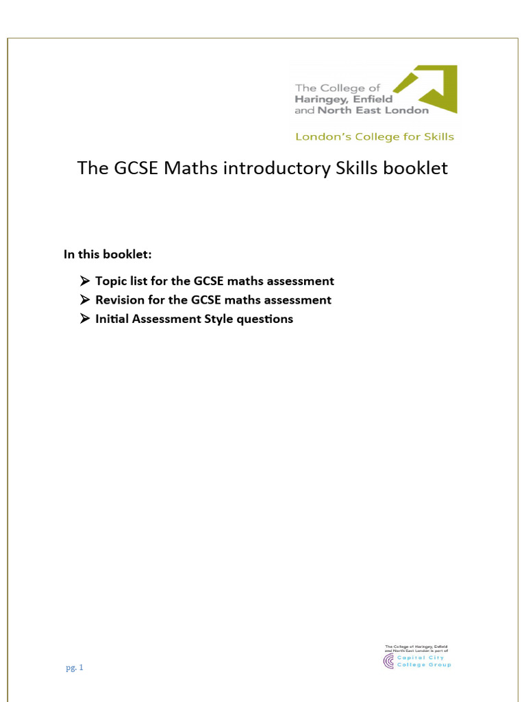 The GCSE Maths Introductory Skills Booklet | PDF | Area | Percentage