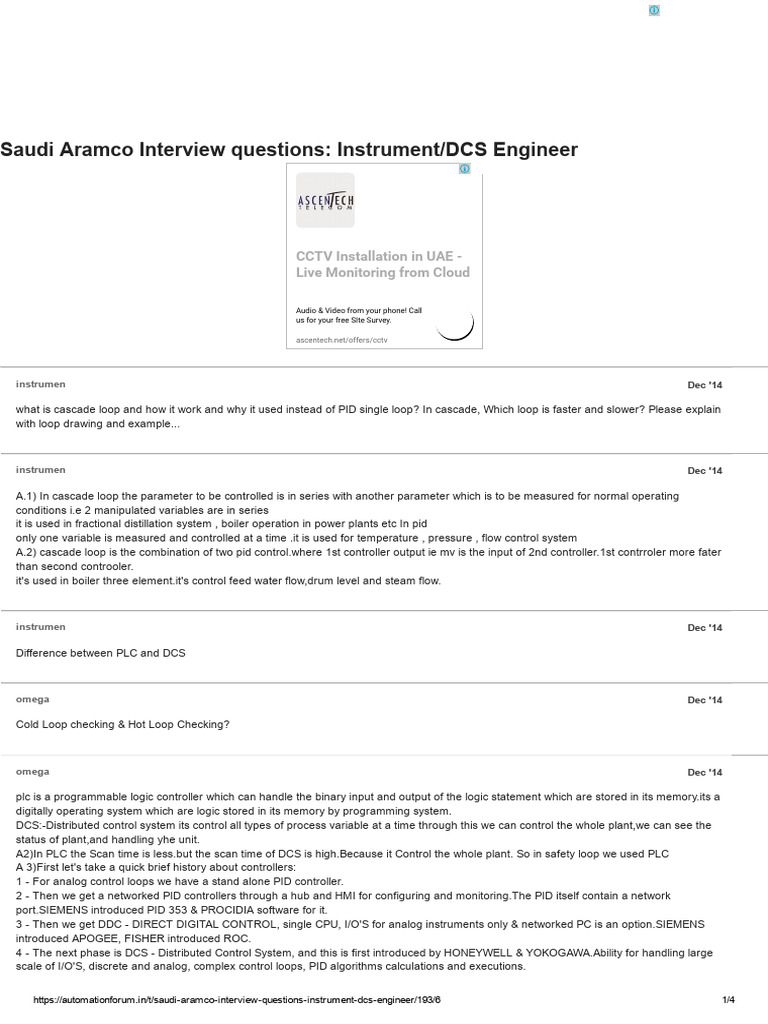 Saudi Aramco Interview Questions: Instrument/DCS Engineer: CCTV Installation in UAE - Live ...