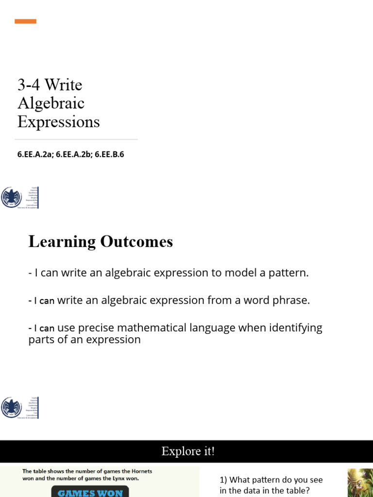 3-4 Write Algebraic Expressions | PDF