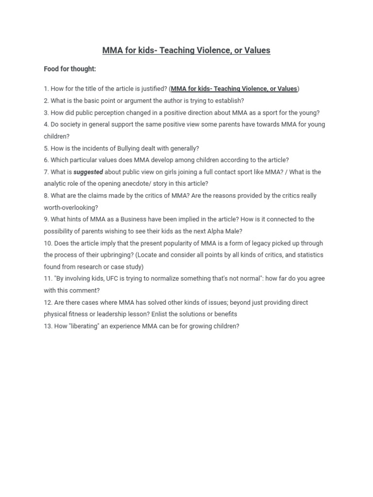 MMA For Kids Handout | PDF