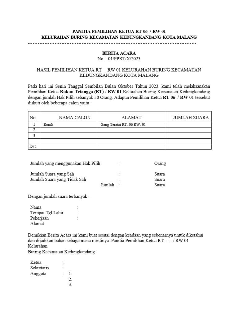 BA Pemilihan RT - Share | PDF