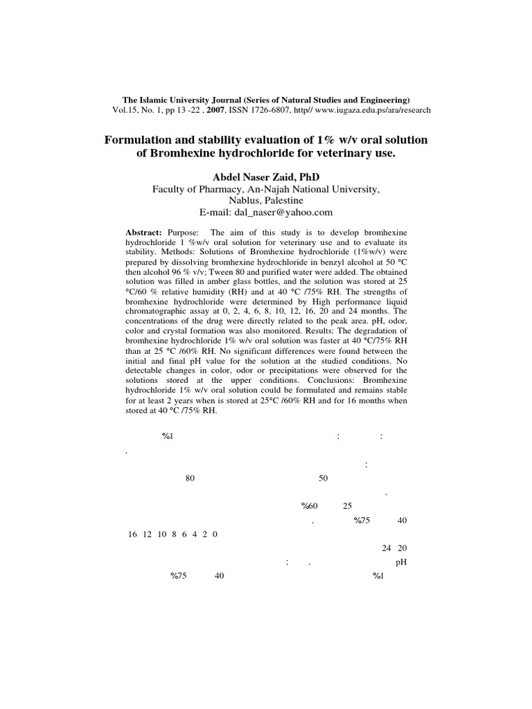 Formulation and Stability Evaluation of Oral Solution of Bromhexine ...