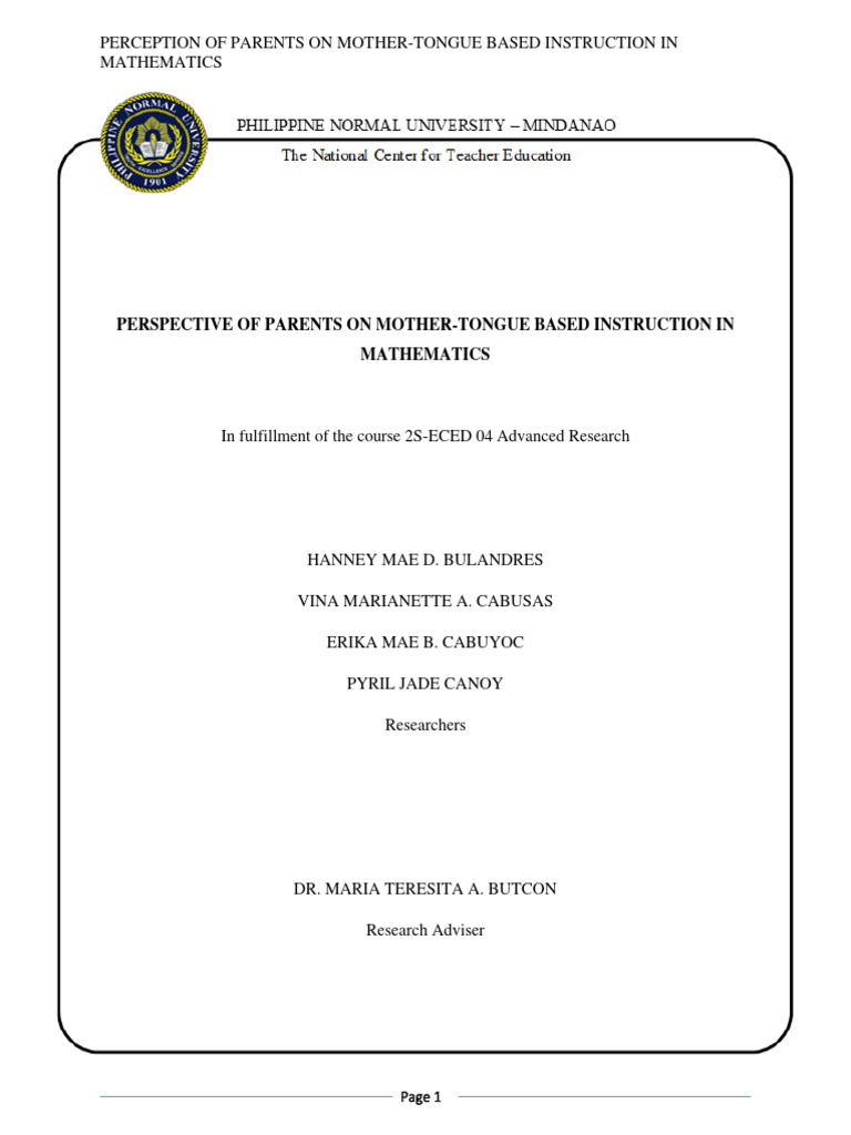 Perspective of Parents On Mother Tongue Based Instruction PDF | PDF ...