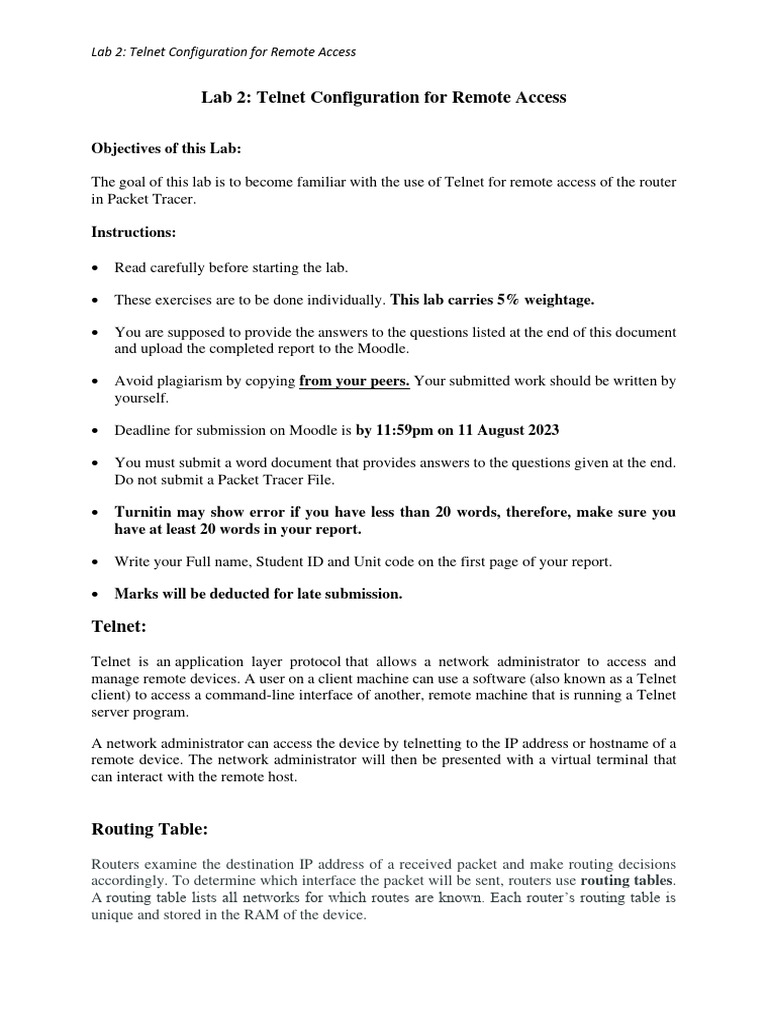 Lab 2 - Telnet | PDF