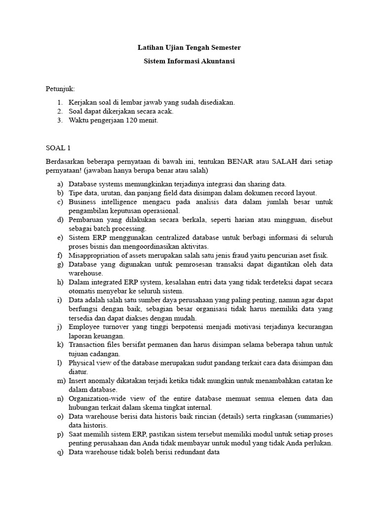 Latihan UTS SIA | PDF