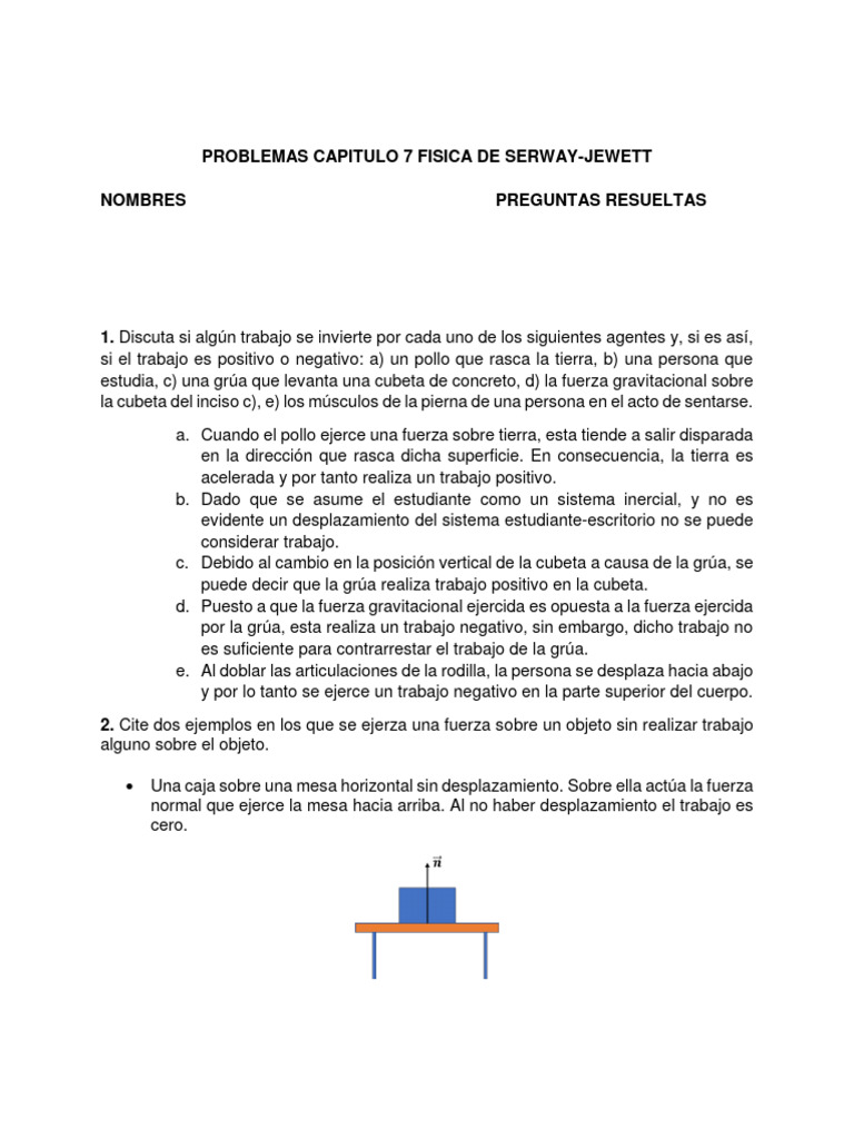 TALLER SERWAY Preguntas Capitulo 7 | PDF | Fuerza | Vector Euclidiano