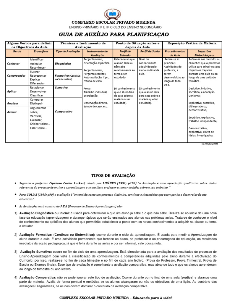 GUIA DE ORIENTAÇÃO PARA PLANIFICAÇÃO | PDF