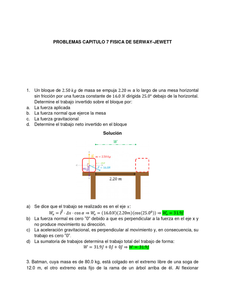 Taller de problemas impares - Cap. 7 de Serway | PDF | Integral | Fuerza