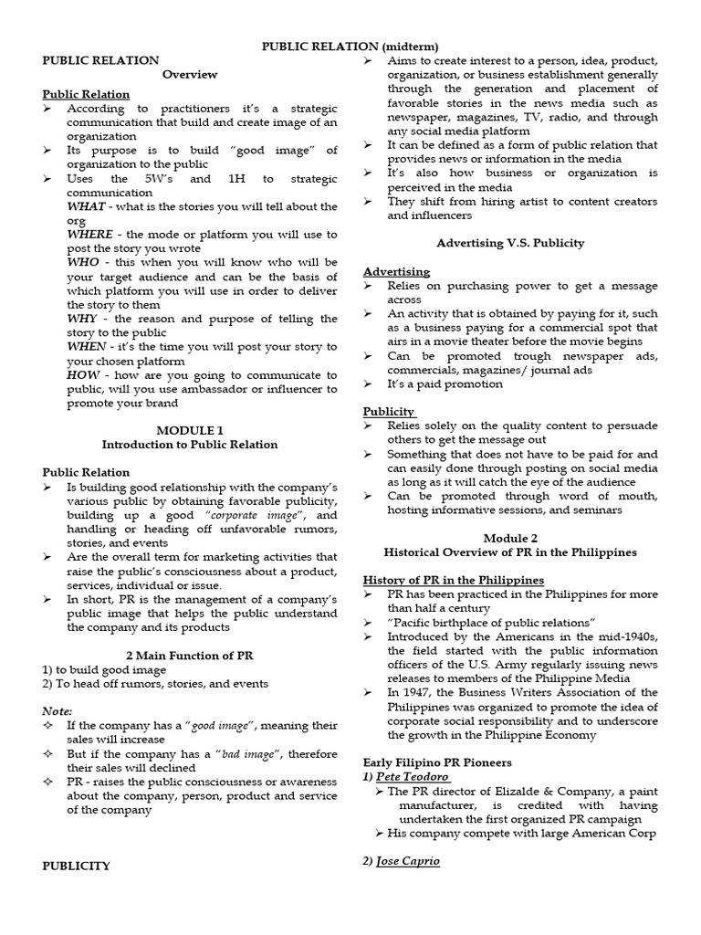 Public Relation Midterm | PDF | Public Relations | Media (Communication)