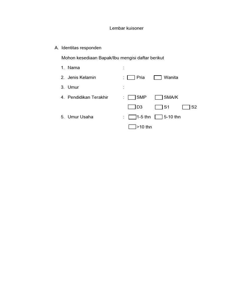 Lembar Kuisoner | PDF