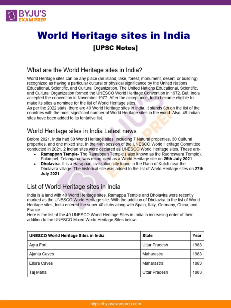 world_heritage_sites_in_india_upsc_notes_97 | PDF | World Heritage Site
