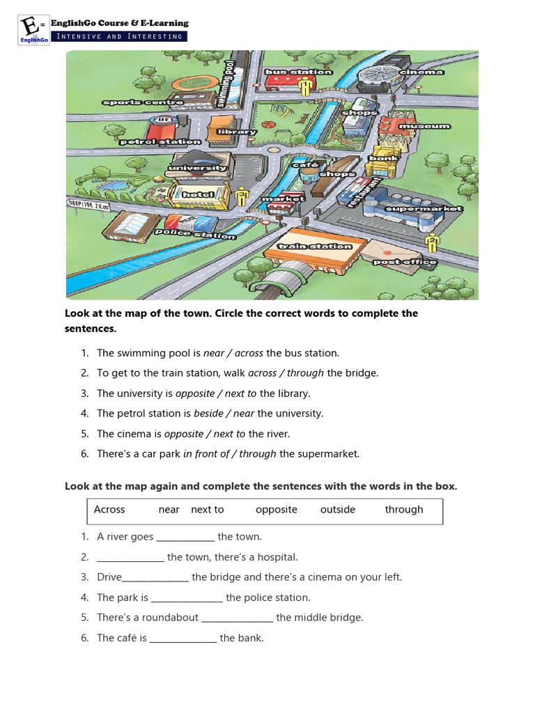 Town Map Worksheet for ESL Students | PDF