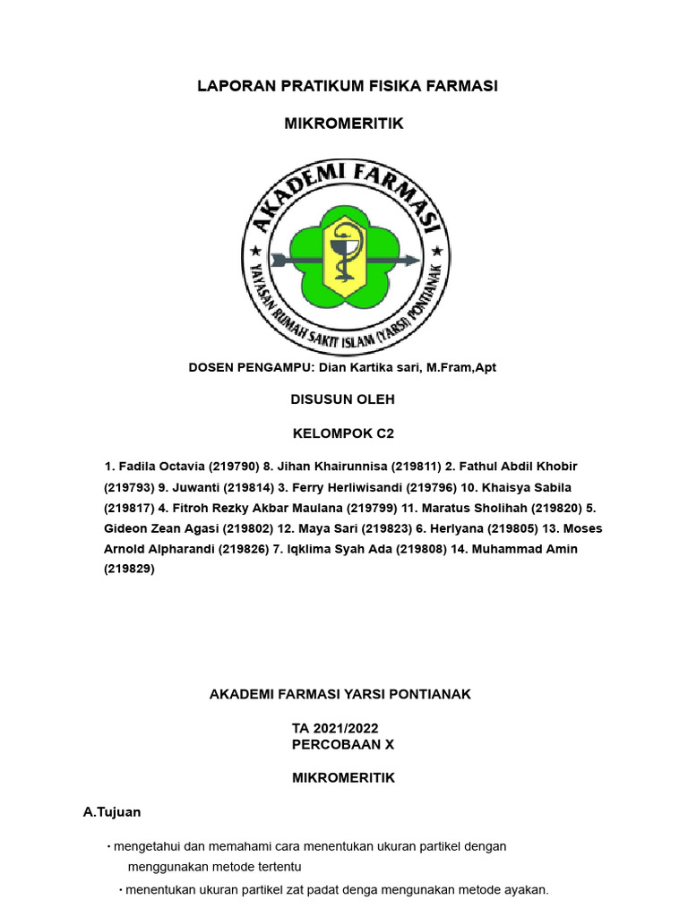 Laporan Akhir Praktikum Fisika Farmasi - Mikromeritik - C2 | PDF