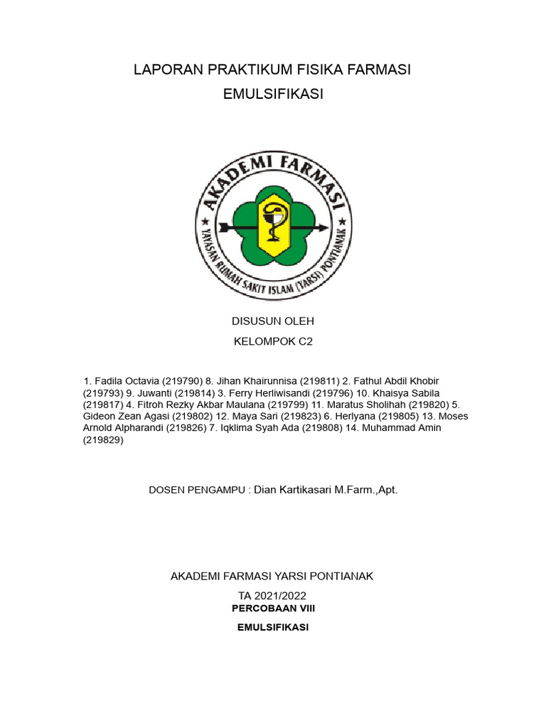 Laporan Akhir Praktikum Fisika Farmasi Emulsifikasi C2 | PDF