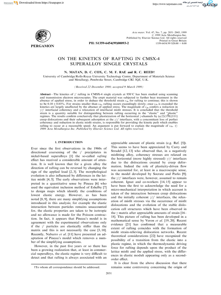 On The Kinetics of Rafting in CMSX-4 Superalloy Single Crystals | PDF ...